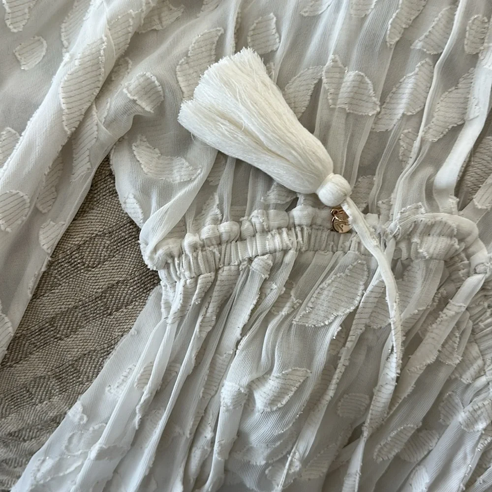Milly | Swim | Milly White Sheer Floral Swim Coverup With Tassel Tie ...